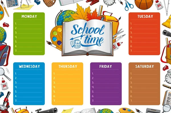School Timetable Schedule Vector Template Education Planner Sport Frame ...