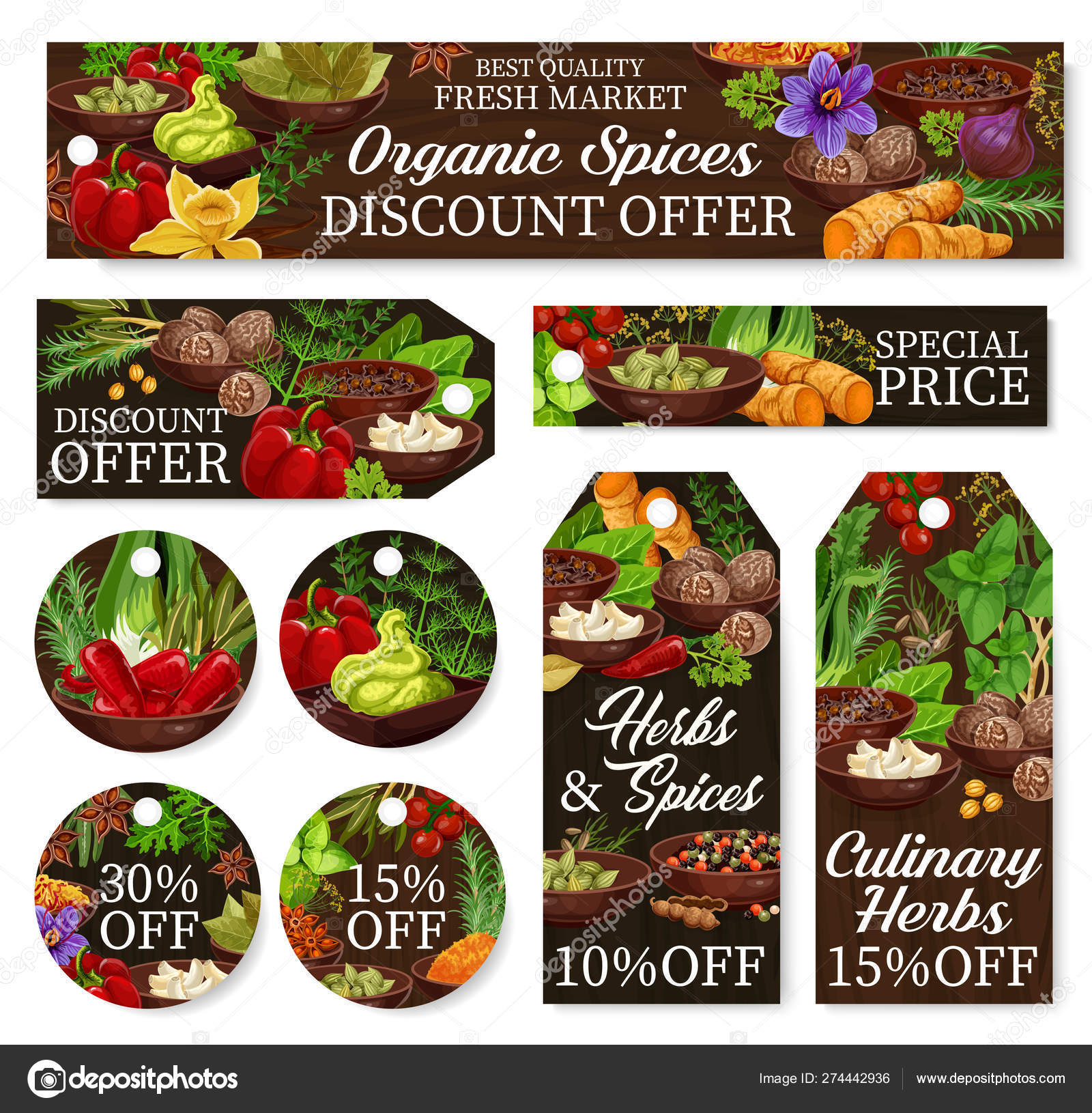 Herbs and spices farm store, shop discount tags Stock Vector Image by ...