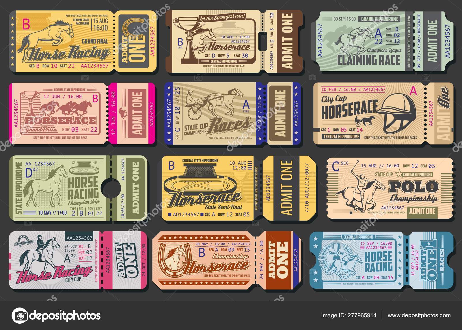 Horse racing, polo tickets. Racehorses and jockeys Stock Vector Image ...