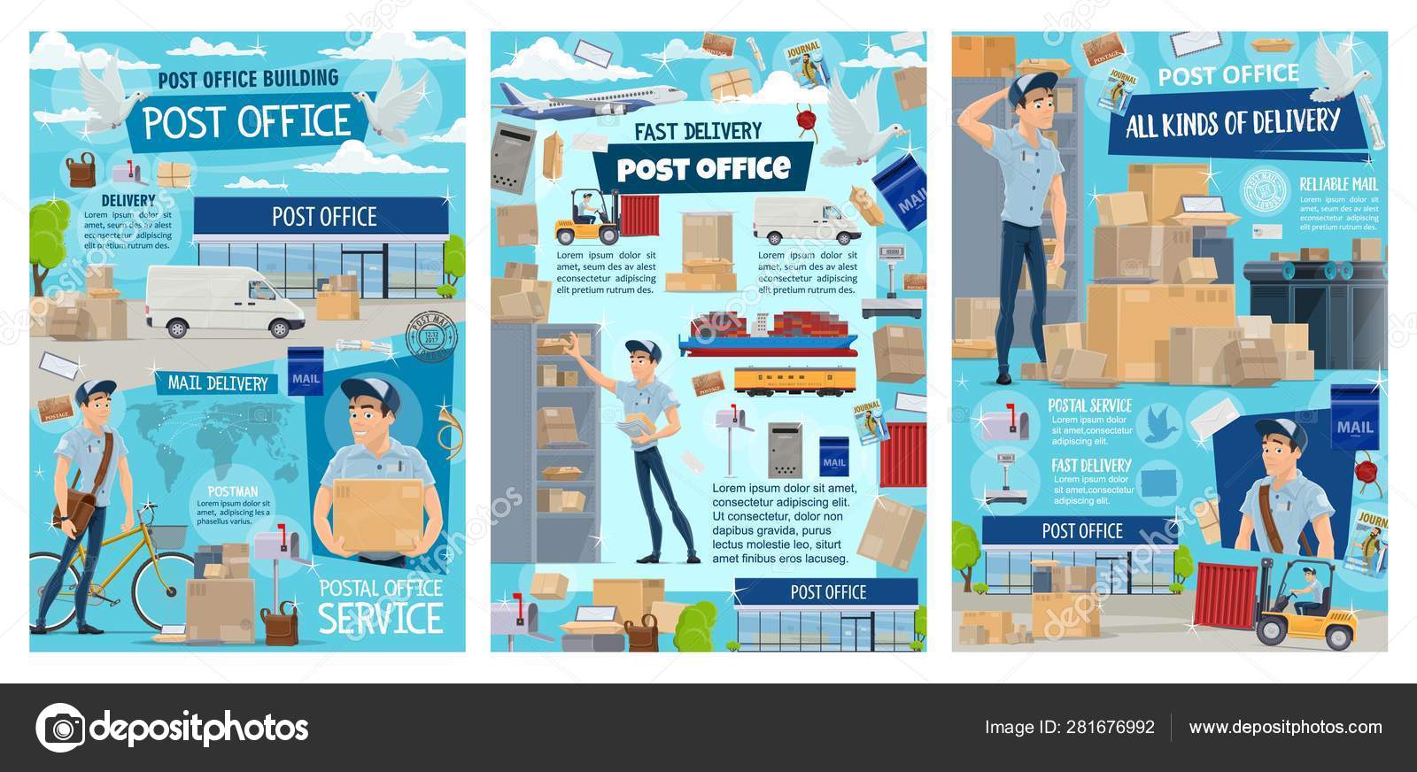 Post office, postman, mail and parcel delivery Stock Vector Image by ©Seamartini #281676992