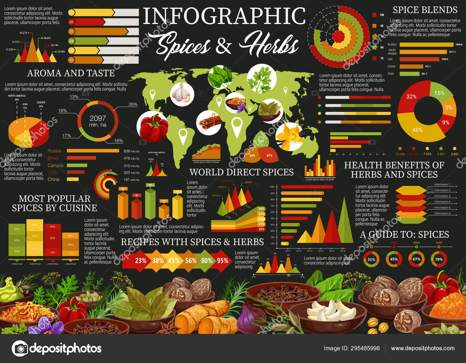 Herbs and spices, cooking ingredients infographic Stock Vector by ...
