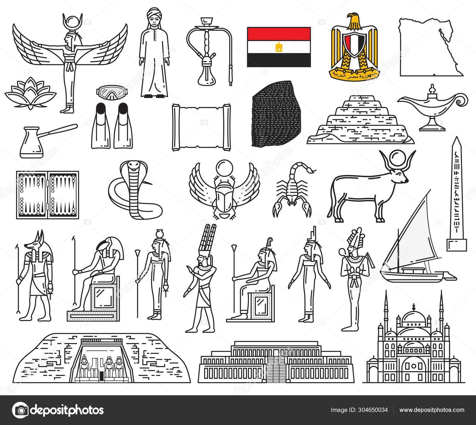Mesir dewa, tengara dan simbol agama Vektor Stok oleh ©Seamartini 304650034