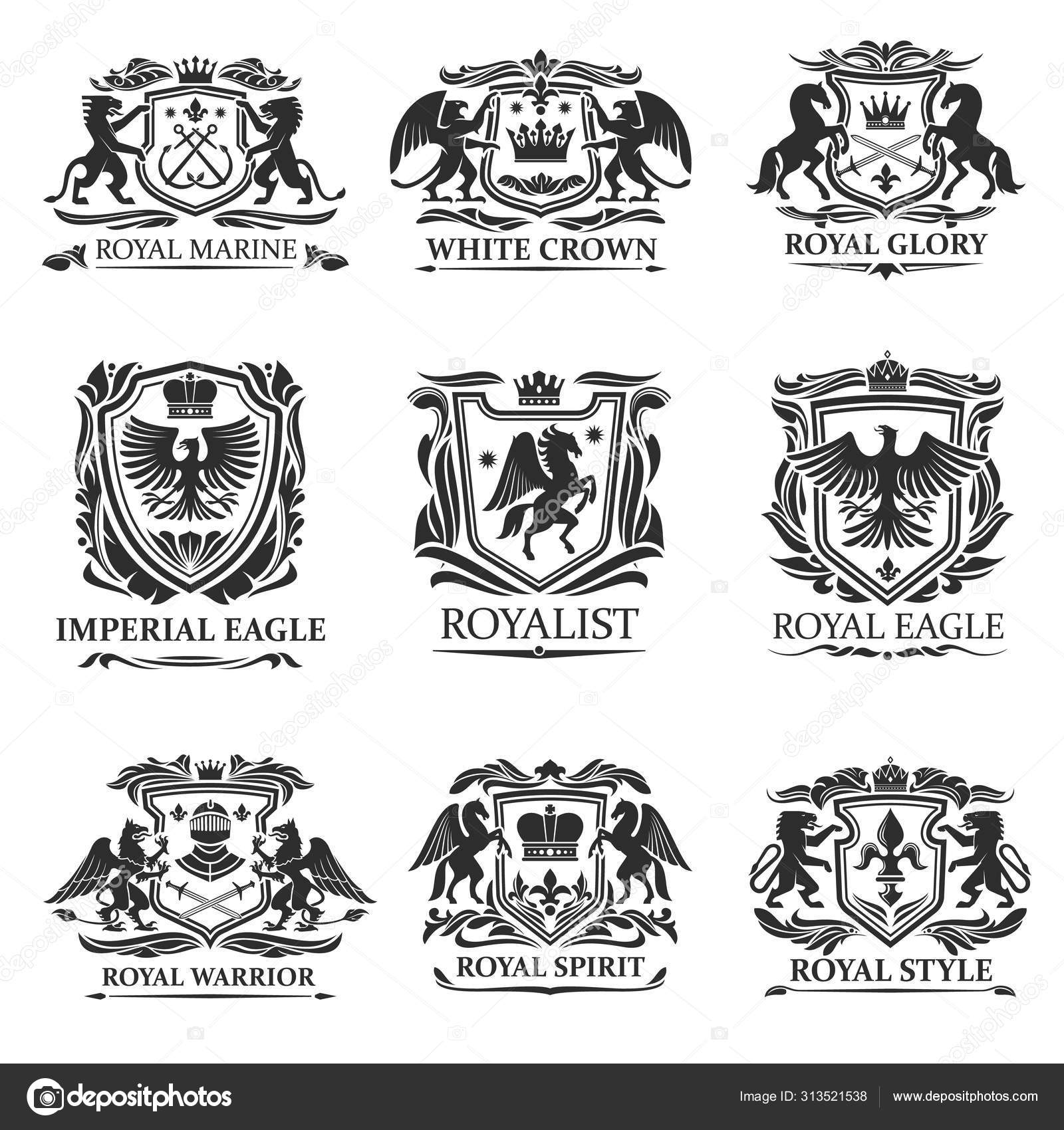 Heraldic eagles, lions, crowns. Royal heraldry Stock Vector Image by ...
