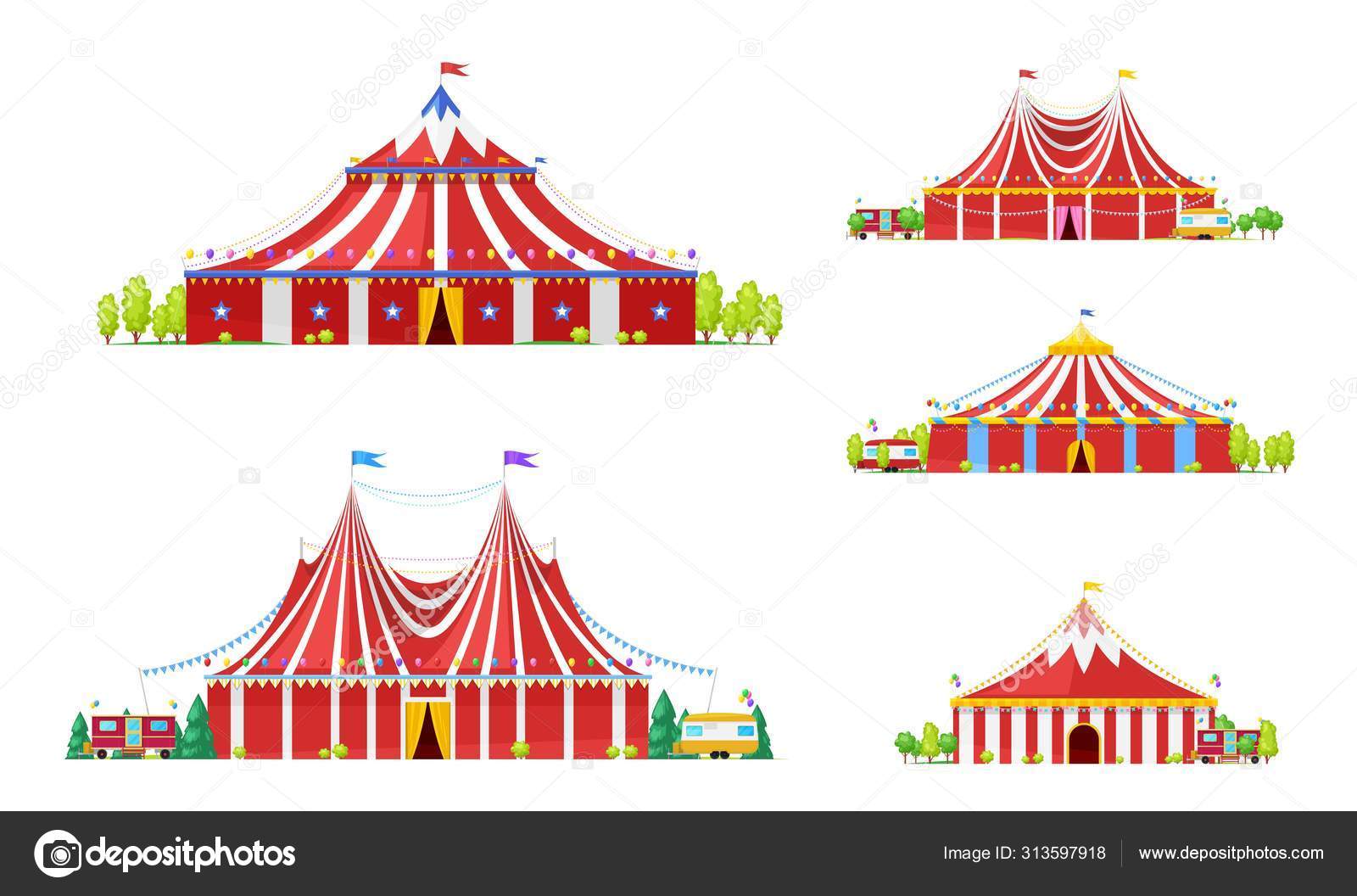 Circus big top tents, carnival marquees with flags Stock Vector by ...