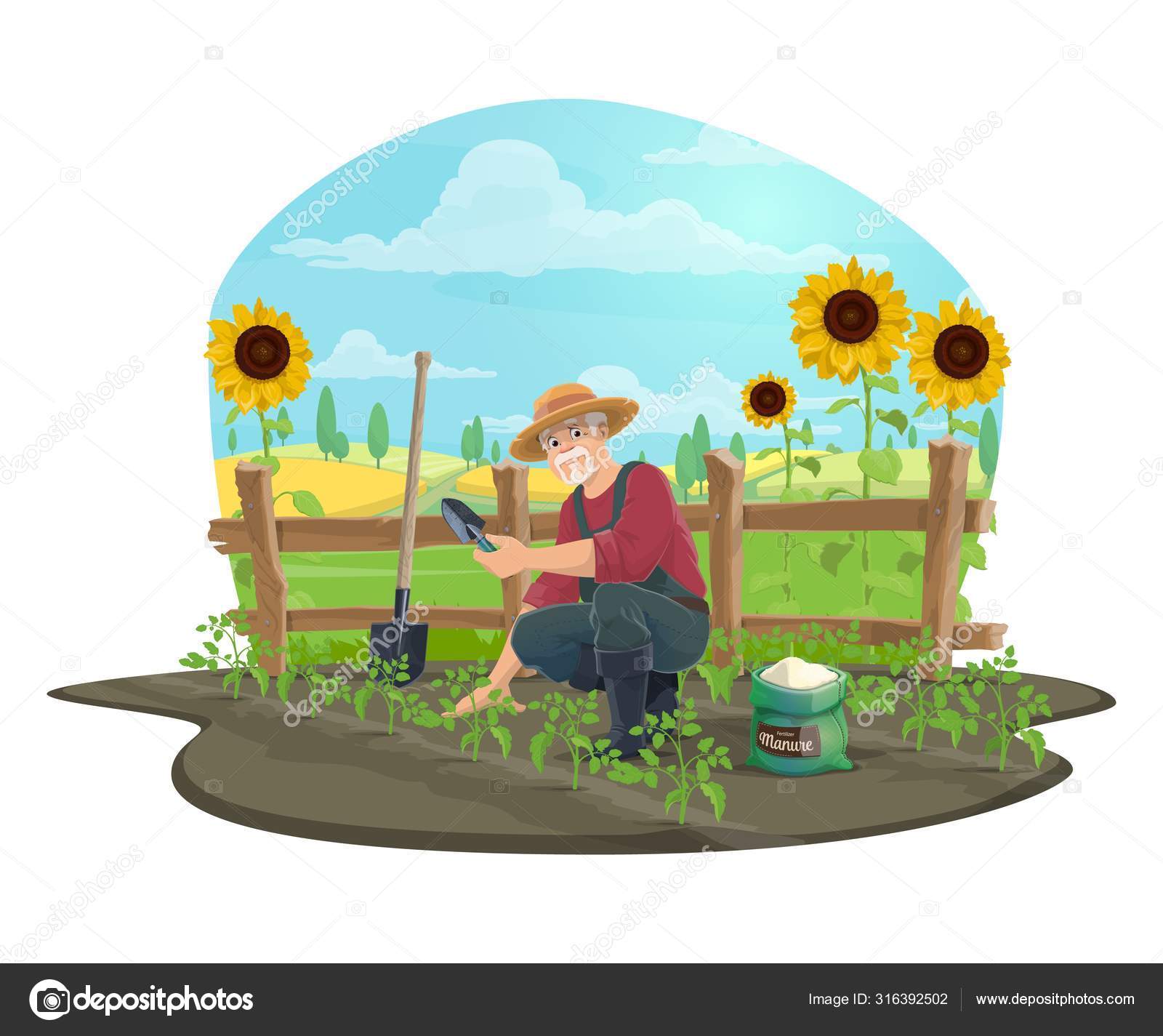 Farmer with shovel, trowel and fertilizer at farm Stock Vector Image by ...