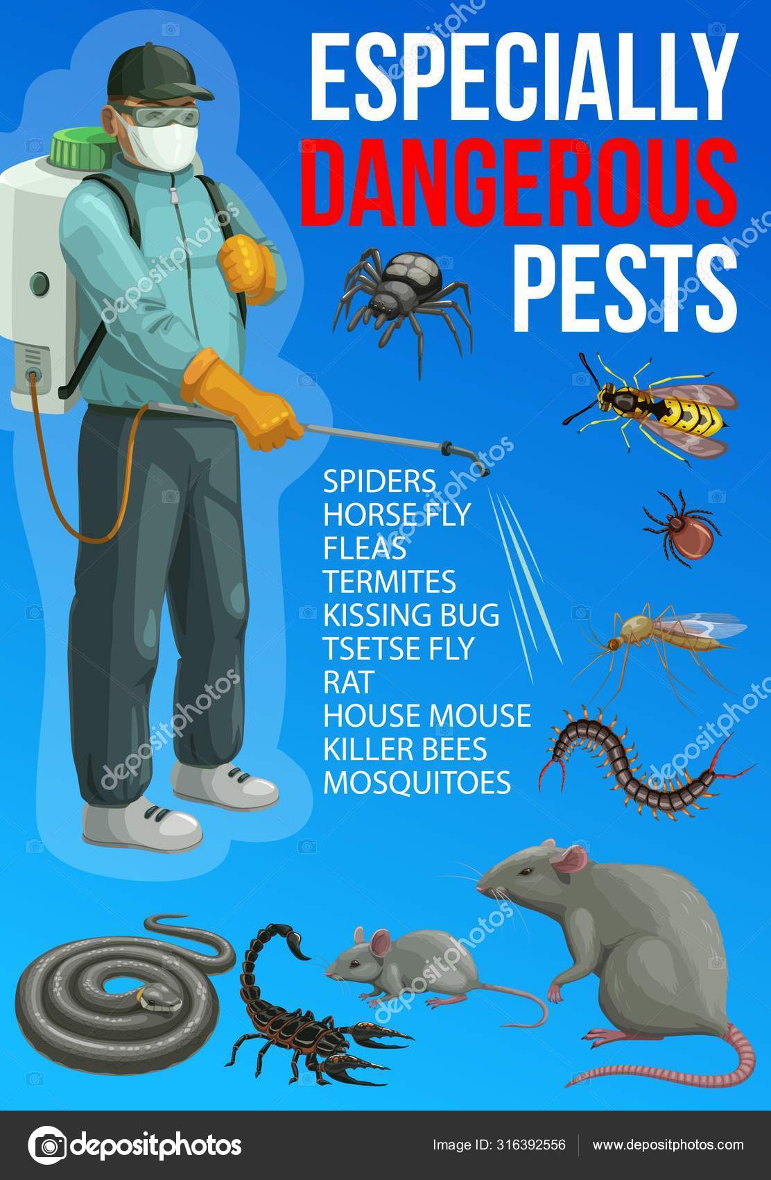 Pest control exterminator, insects, rodents, spray Stock Vector by ...