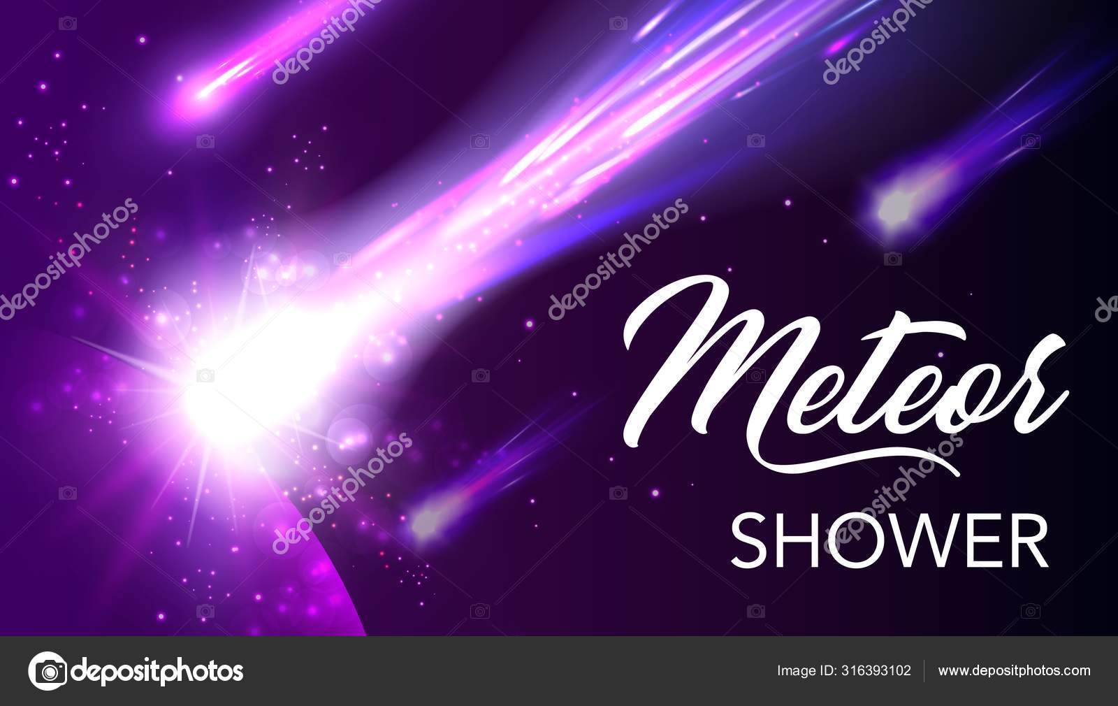 Meteors and comets falling with neon purple trails — Stock Vector ...