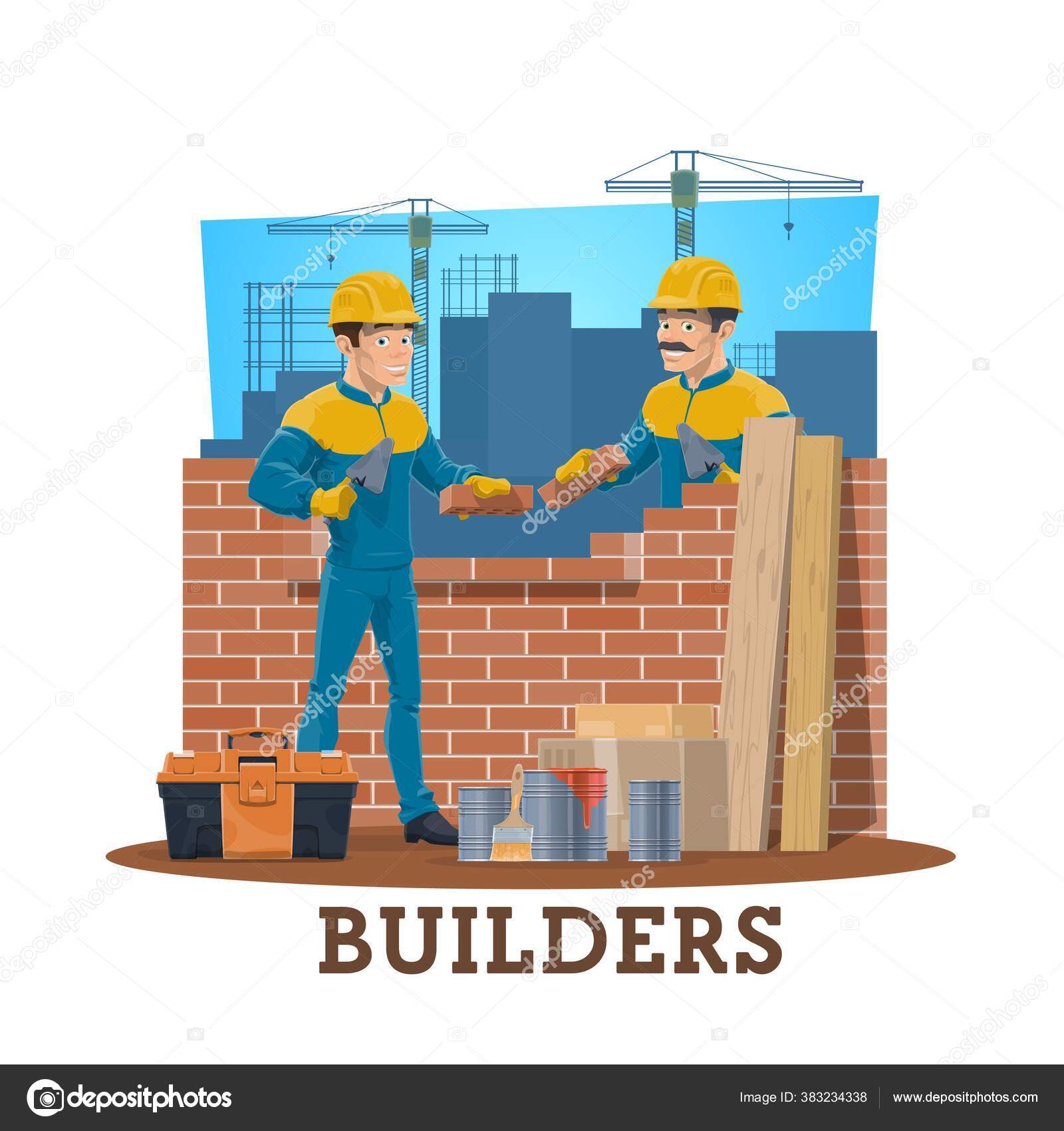 Bricklayer Builders Vector Construction Industry Workers Mason Cartoon ...