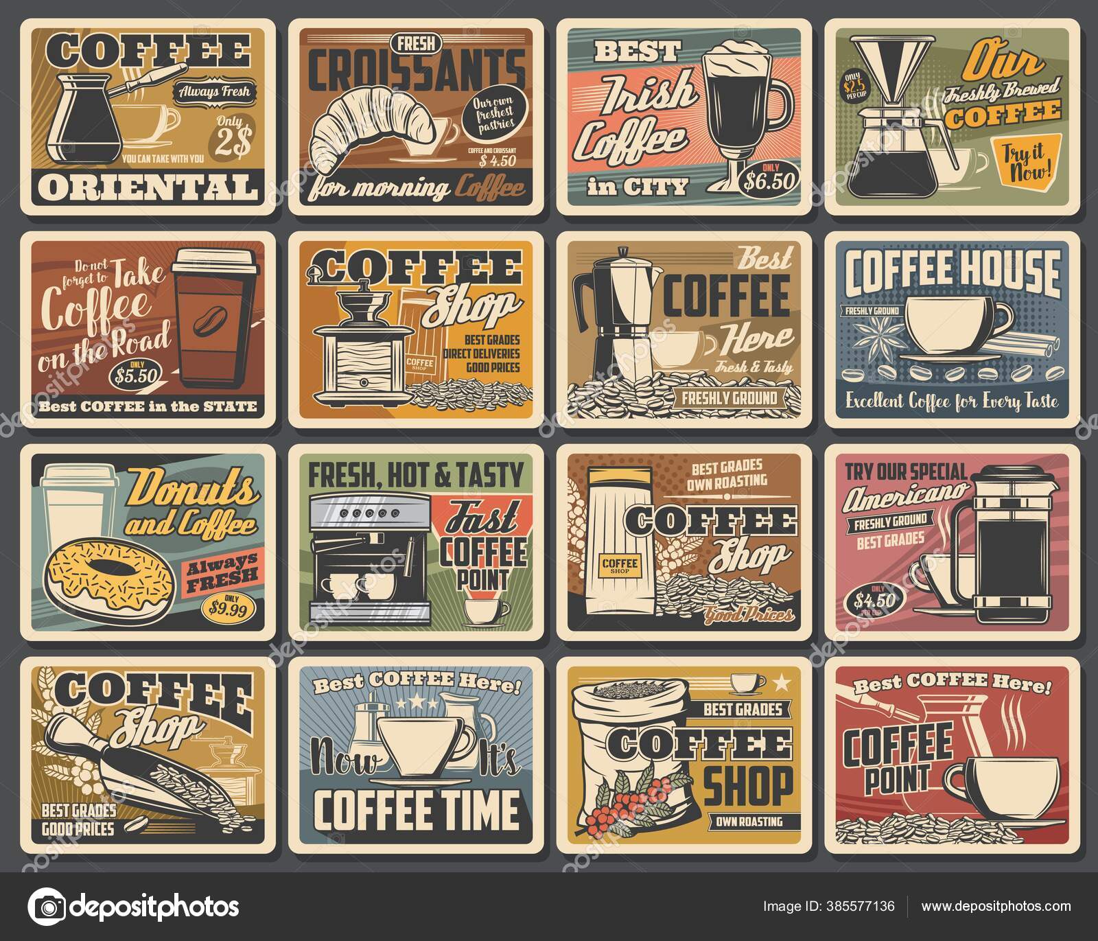 Affiches Rétro Café Cafetières Cafés Cafétéria Vecteur Signes Vintage ...