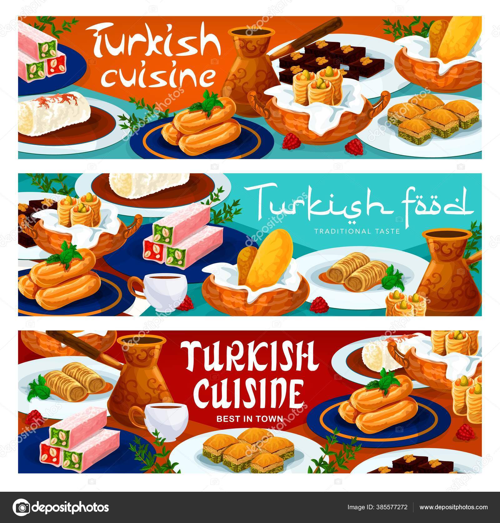 Cocina Turca Menú Postres Dulces Vector Platos Turcos Pancartas ...