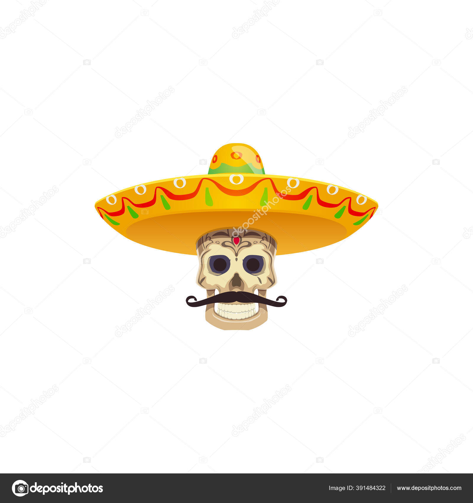 Calavera Con Bigotes Sombrero Sombrero Aislado Dia Los Muertos ...