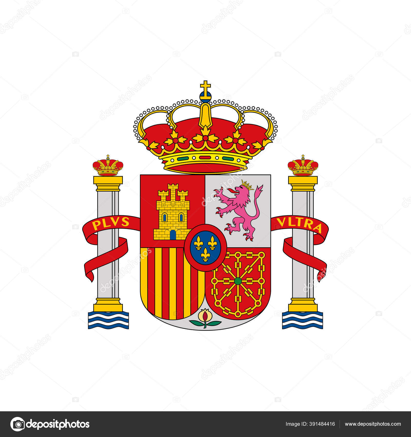 Španělský Erb Izoloval Státní Vlajkový Znak Vektorový Španělský Štít ...