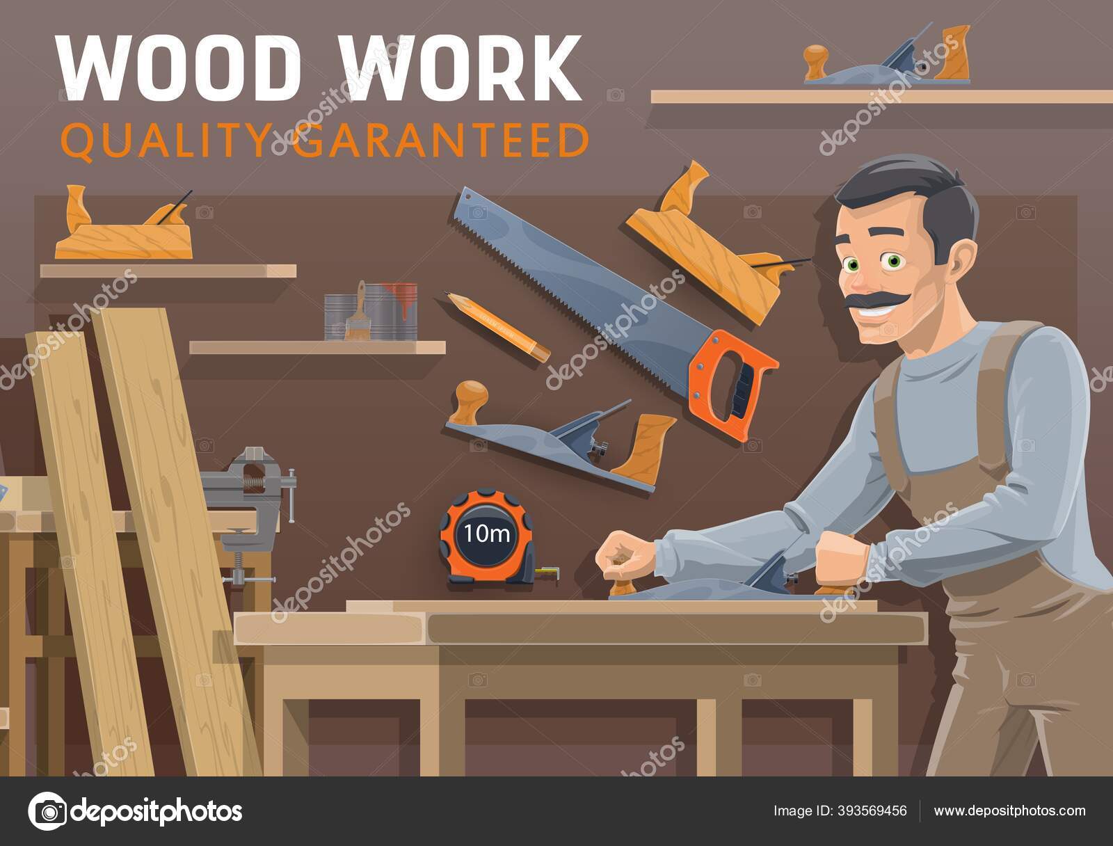 Carpentry Woodwork Industry Vector Construction Cartoon Carpenter ...