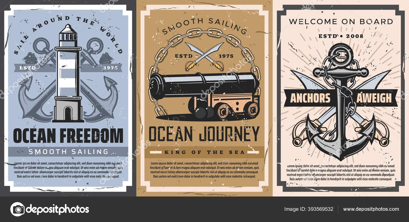 Nautical Anchor Sailboat Retro Posters Vector Sailing Sport Marine ...