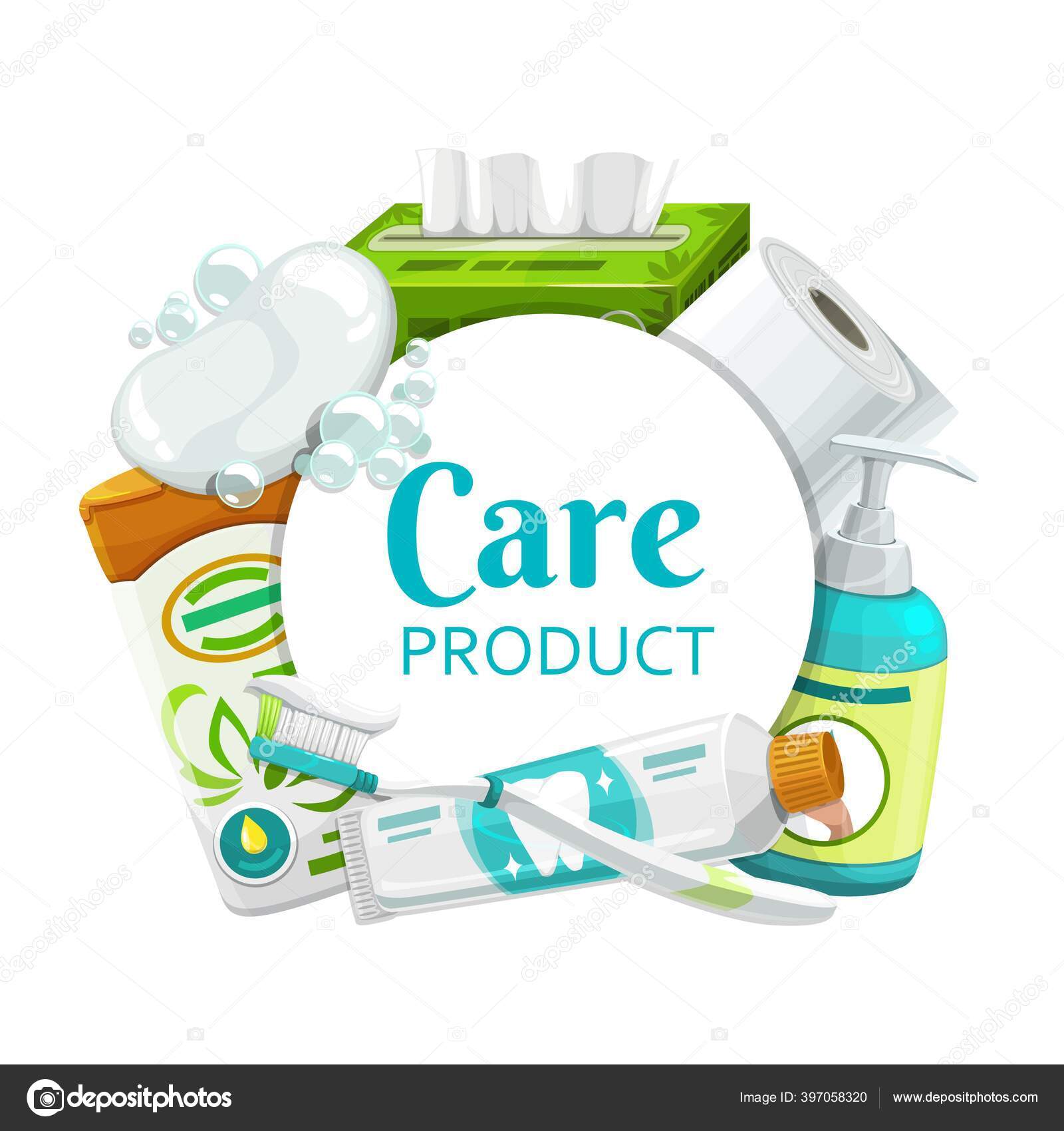 Hygiene Health Care Products Frame Vector Soap Toilet Paper Shampoo ...