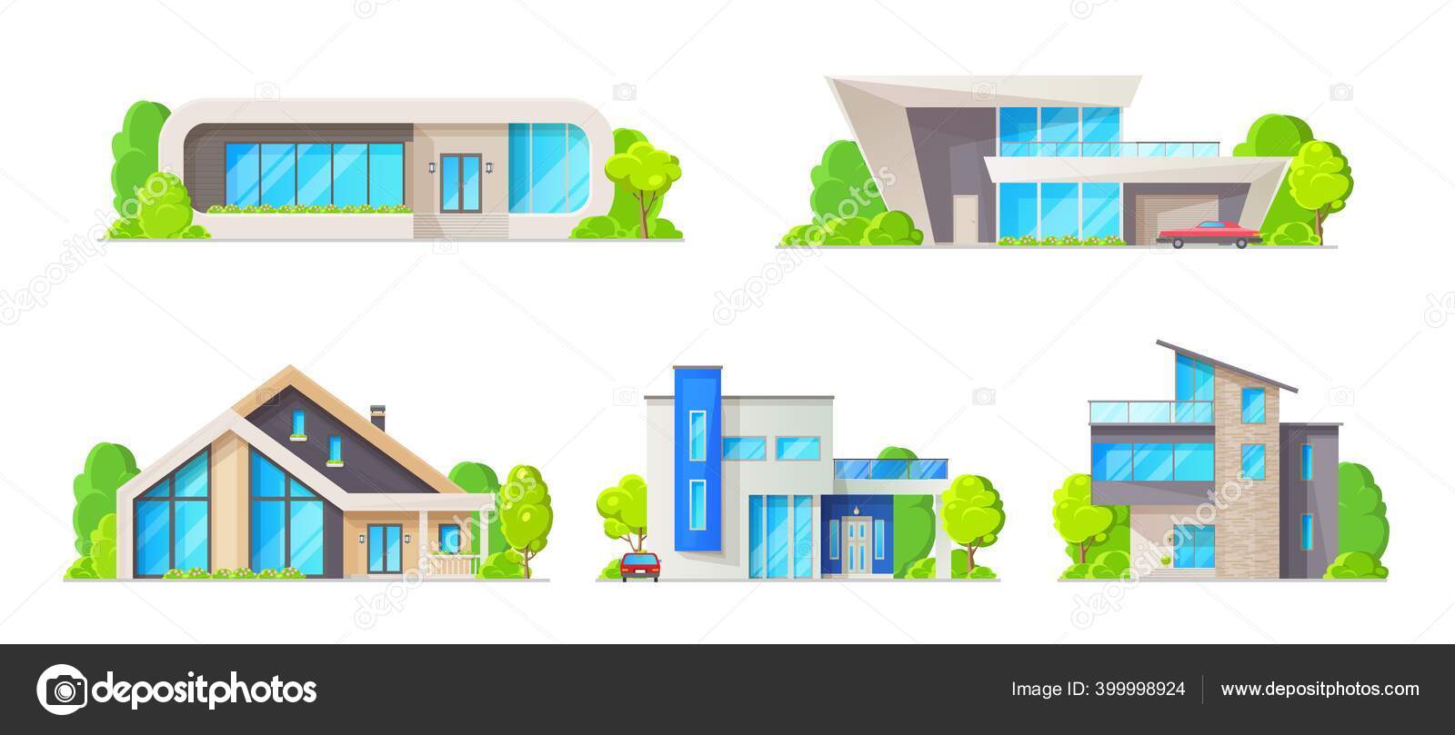 House Building Isolated Icons Vector Real Estate Cottage Homes Modern ...