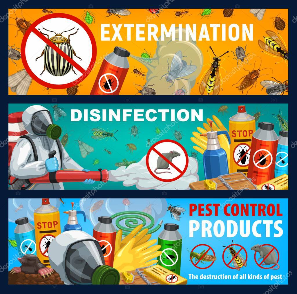 Los banners vectoriales de disección, insectos y ratas controlan los ...