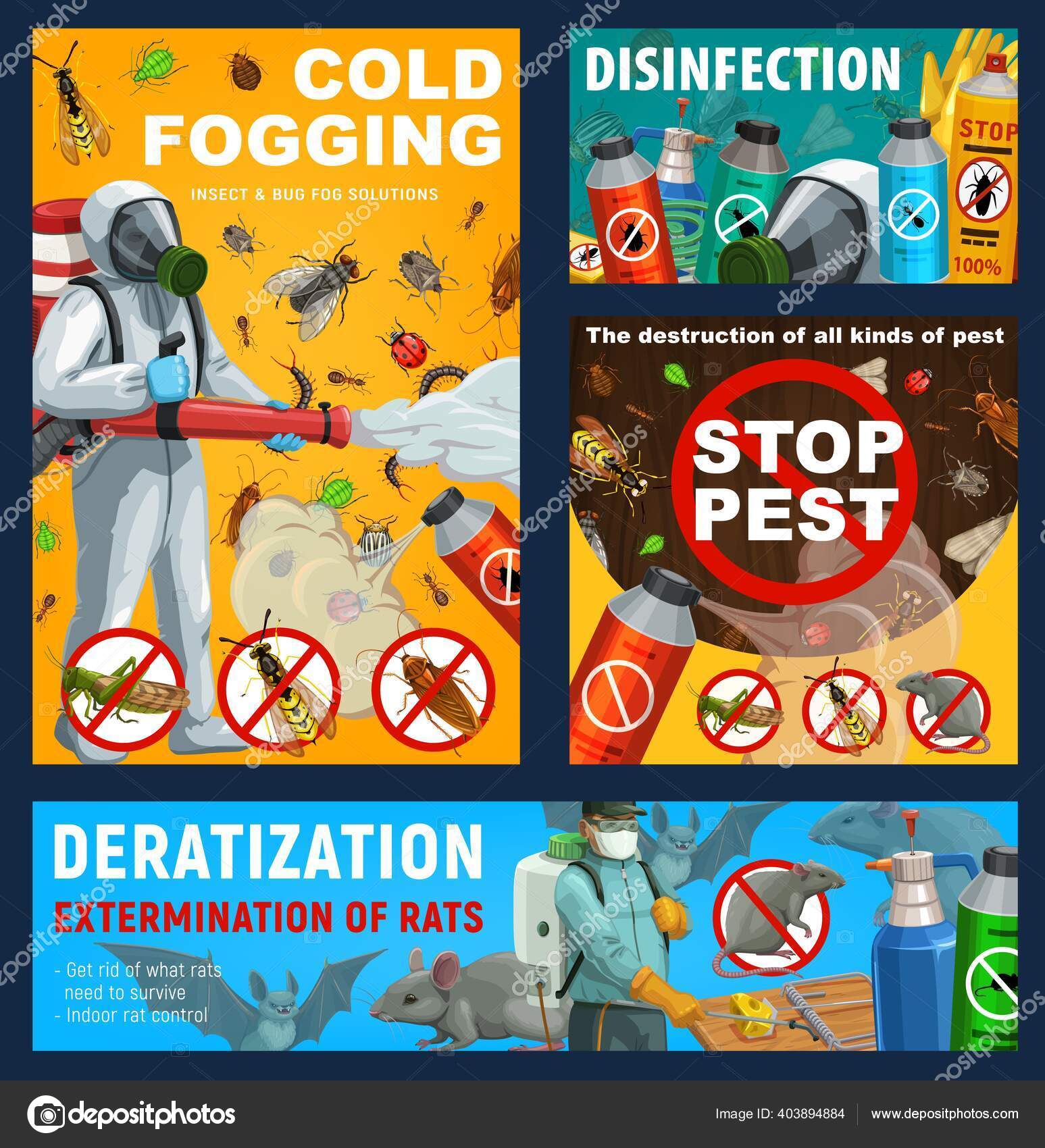 Pest Control Vector Posters Disinfestation Deratization Cold Fogging ...