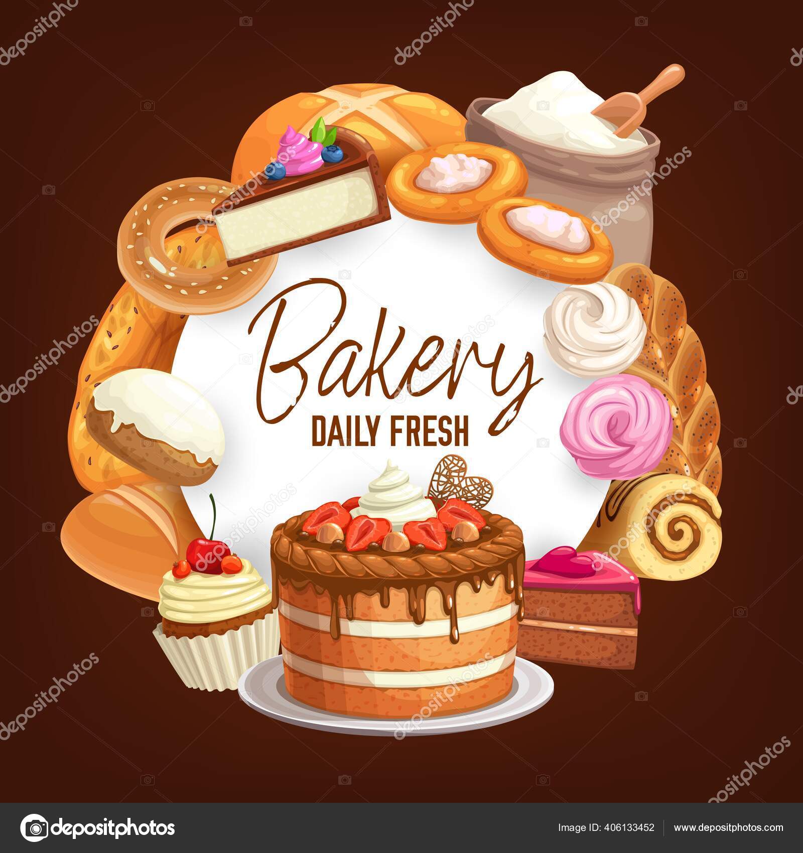 Confectionery Sweet Desserts Vector Frame Bakery Shop Pastry Cake Bagel ...