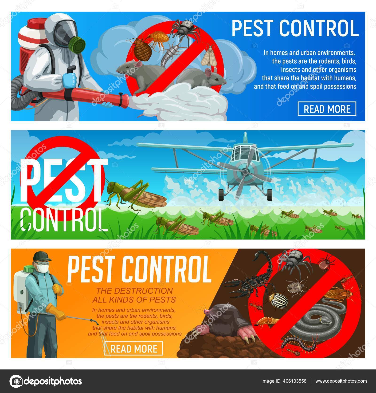 Pest Control Service Vector Banners Exterminators Agriculture Airplane ...