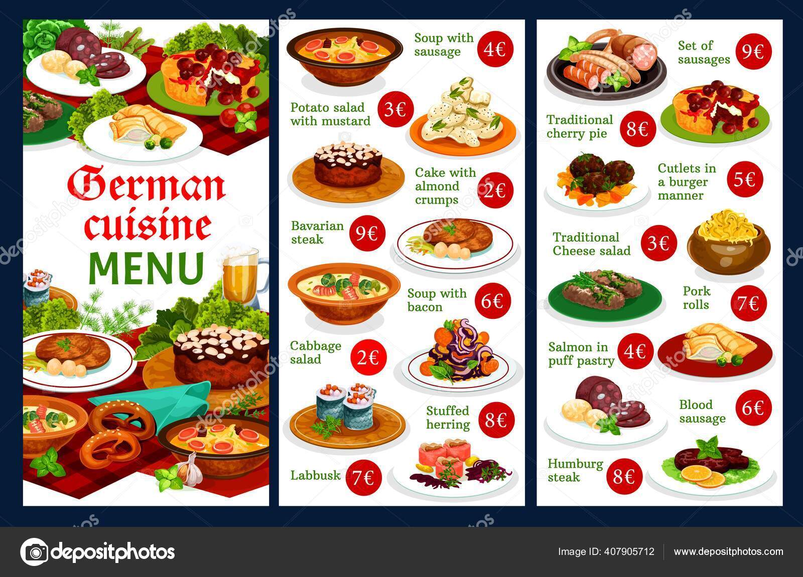 Speisekarte Eines Deutschen Restaurants Deutsche Küche Mit ...