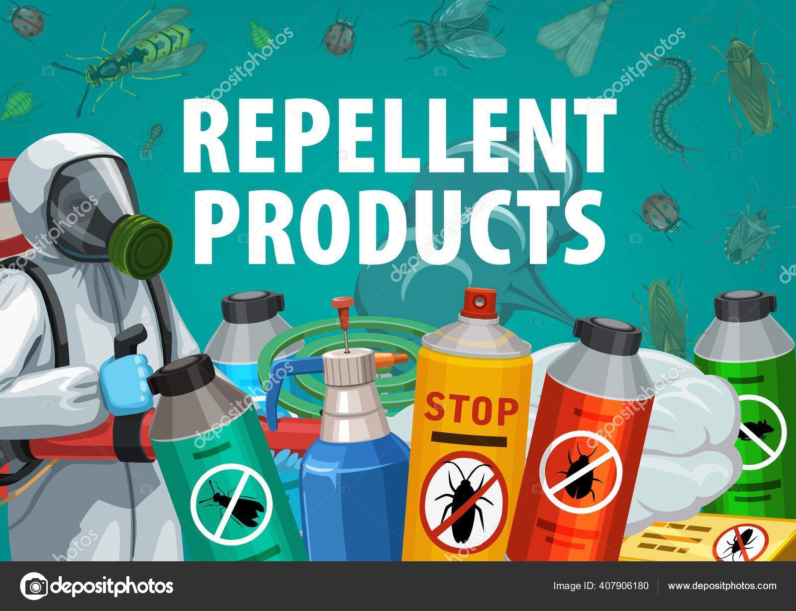 Disinsection Insect Control Repellent Products Vector Poster Worker ...