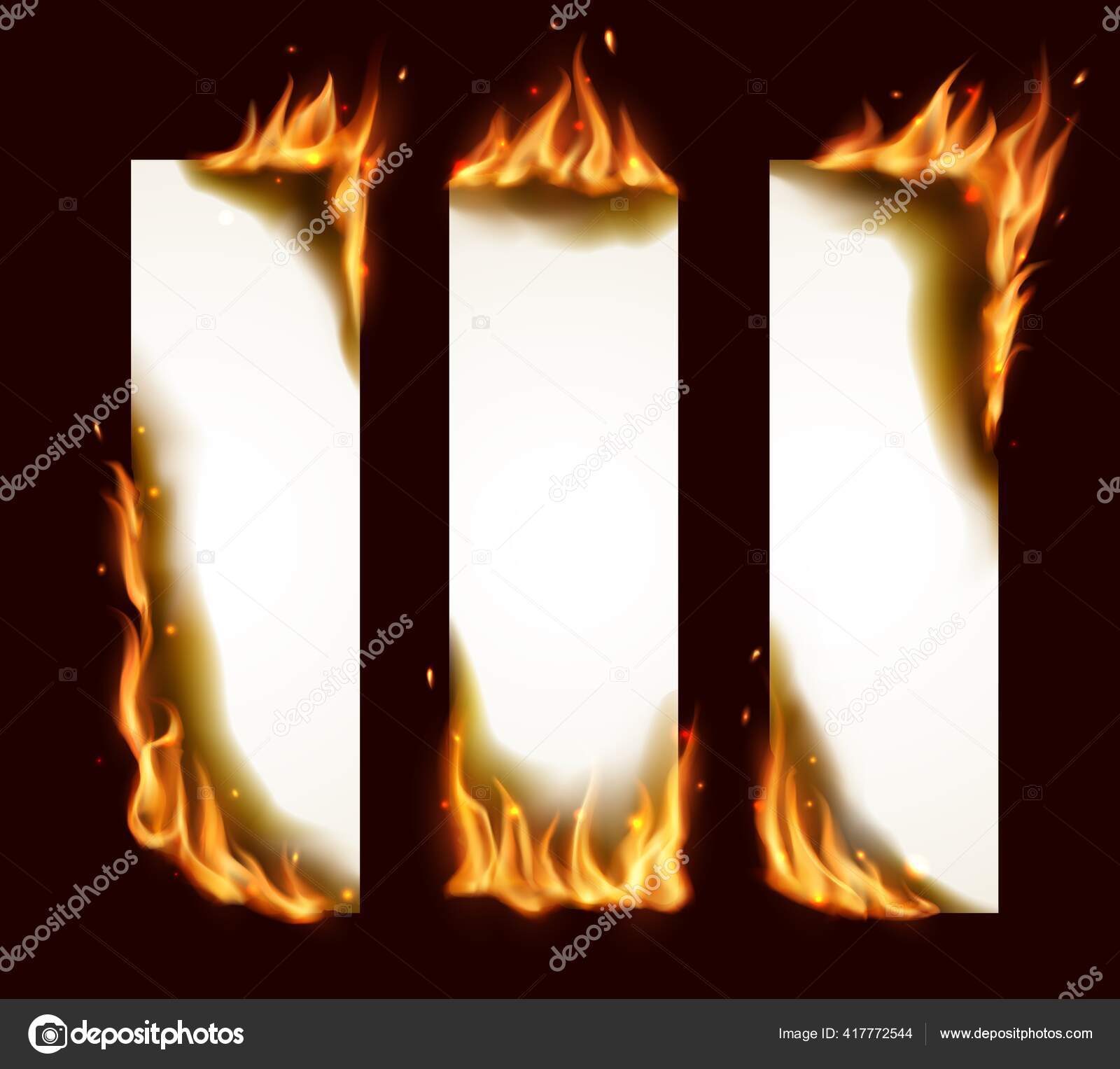 Burning Paper Vertical Banners Vector Pages Realistic Fire Sparks ...