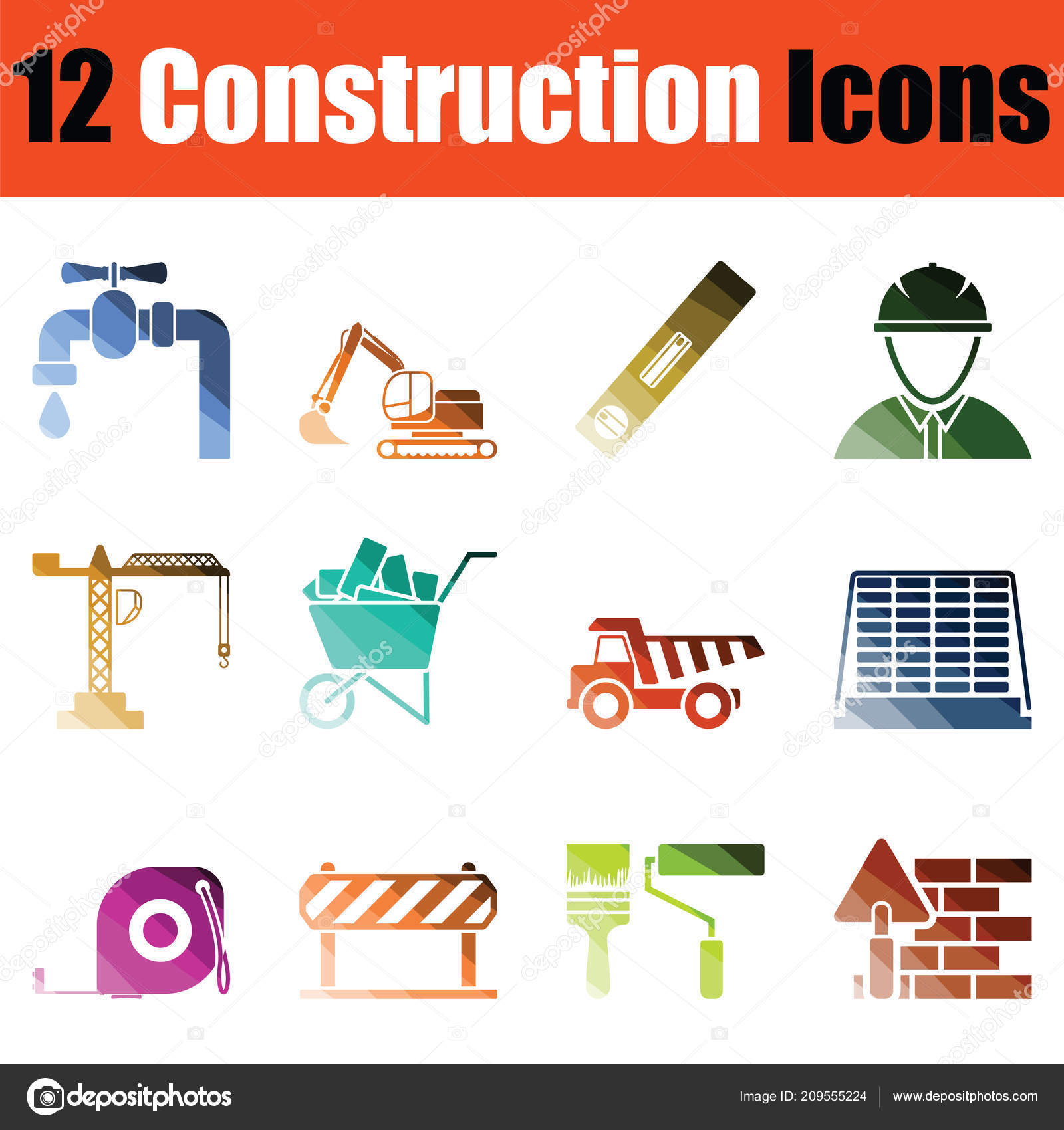 Set Construction Icons Gradient Color Design Vector Illustration Stock ...
