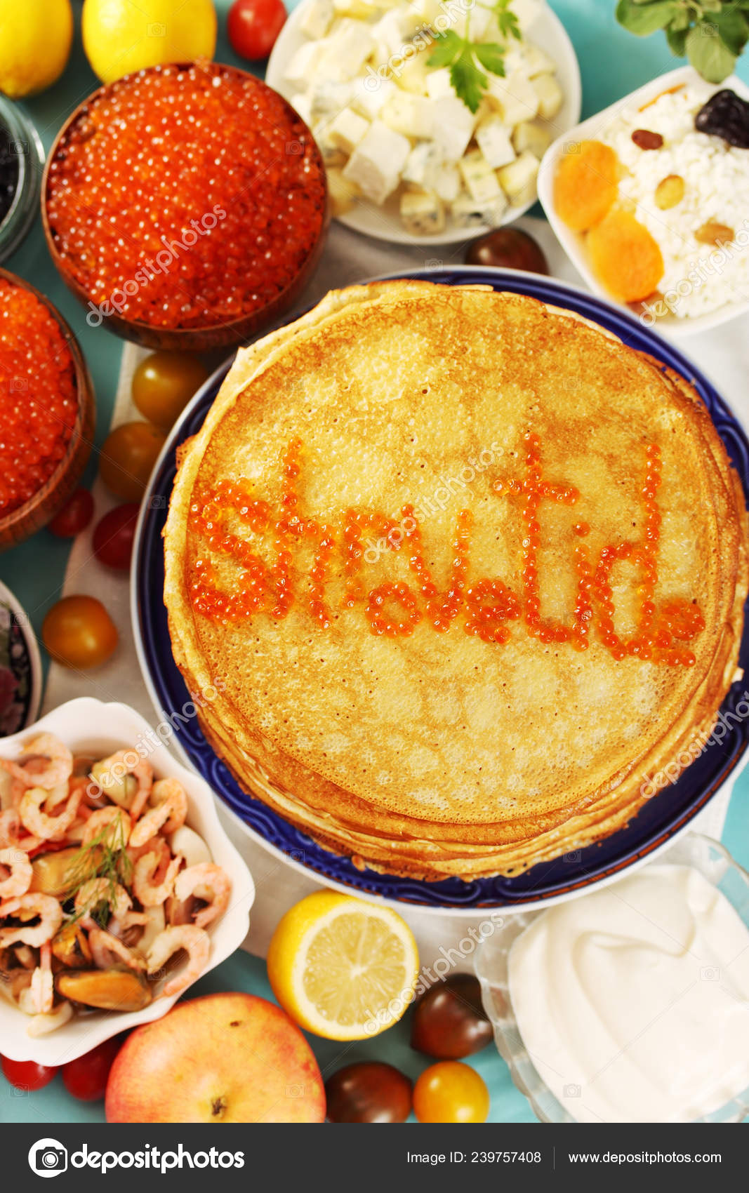 Large Stack Pancakes Different Fillings — Stock Photo © mallivan #239757408