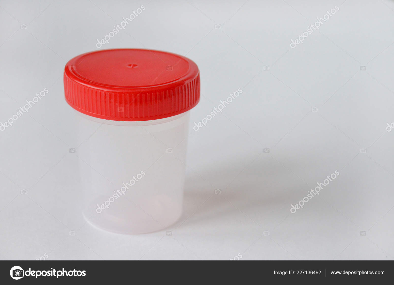 Transparent Plastic Container Urine Empty Container Red Lid — Stock ...