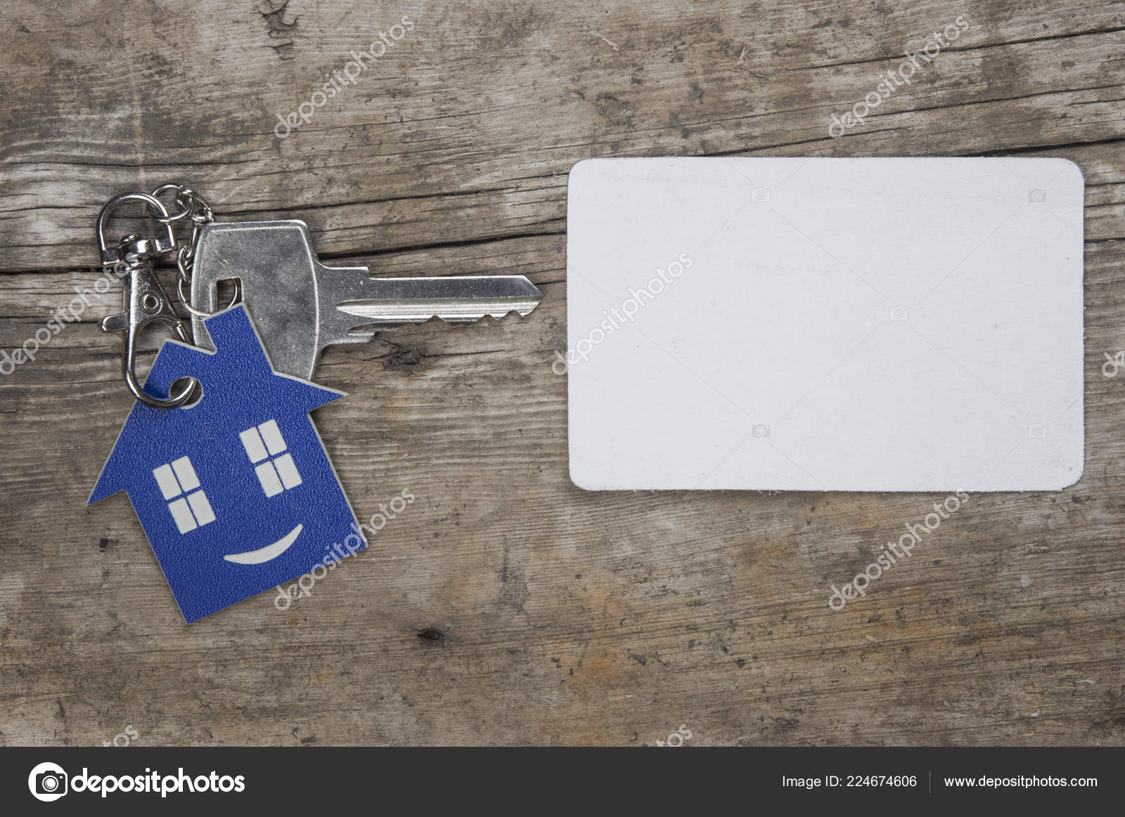 Silver Key Blank Business Card Wooden Background Real Estate Concept ...