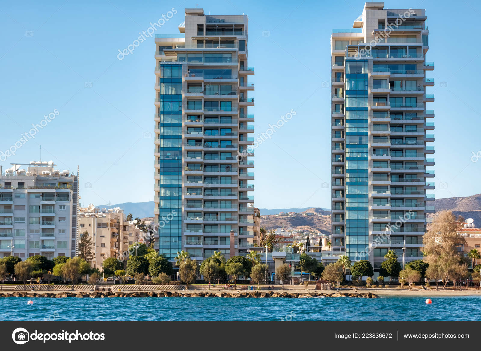Limassol Sea Front High Rise Residential Buildings Pedestrian Walkway ...