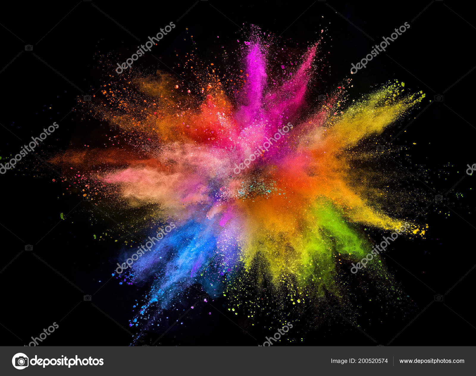 Colored powder explosion isolated on black background. Stock Photo by ...