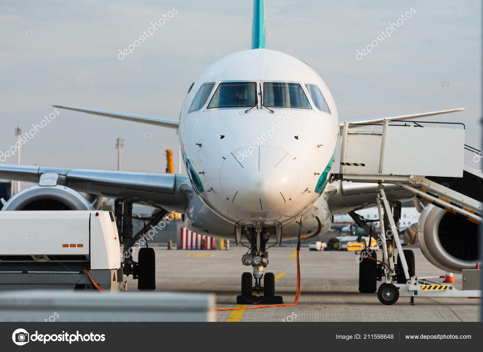 Front view of commercial jet plane on the runway. — Stock Photo ...