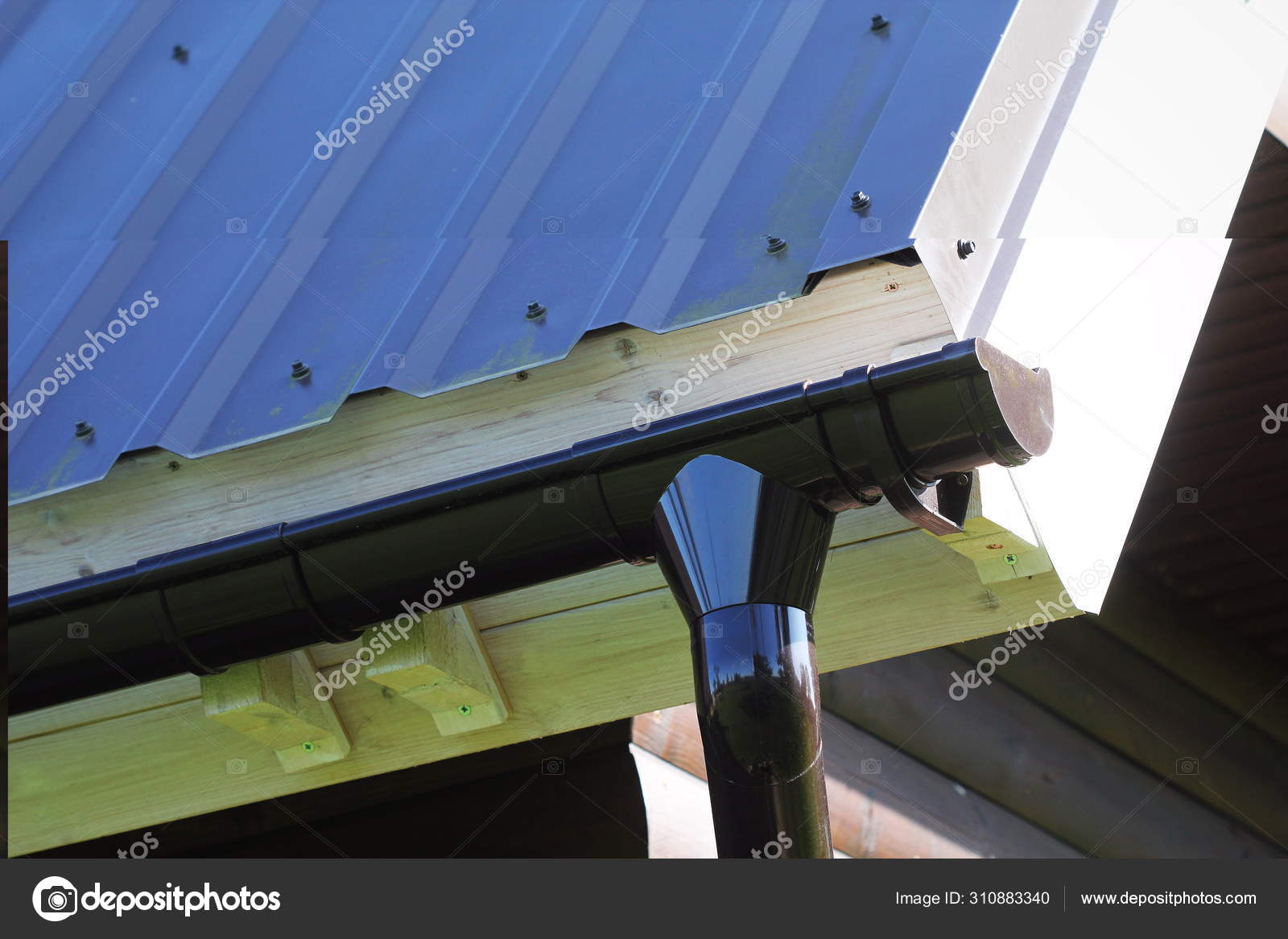 Rain Gutter Pipeline System Installation. Roofing Construction. Rain ...