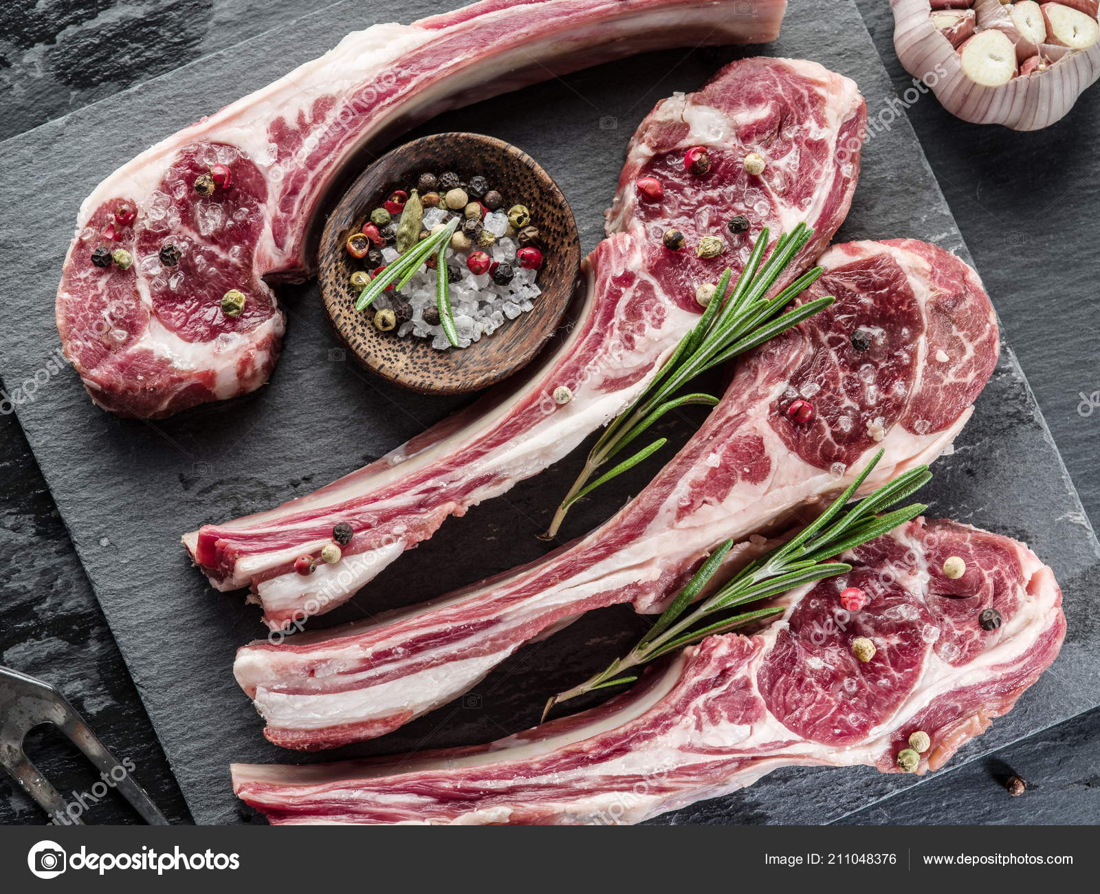 Raw Lamb Chops Garlic Herbs Old Wooden Table Stock Photo by ©Valentyn ...
