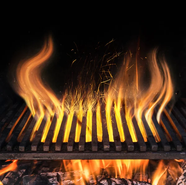 Empty Grill Grate Tongues Fire Flame Barbeque Night Background Stock ...