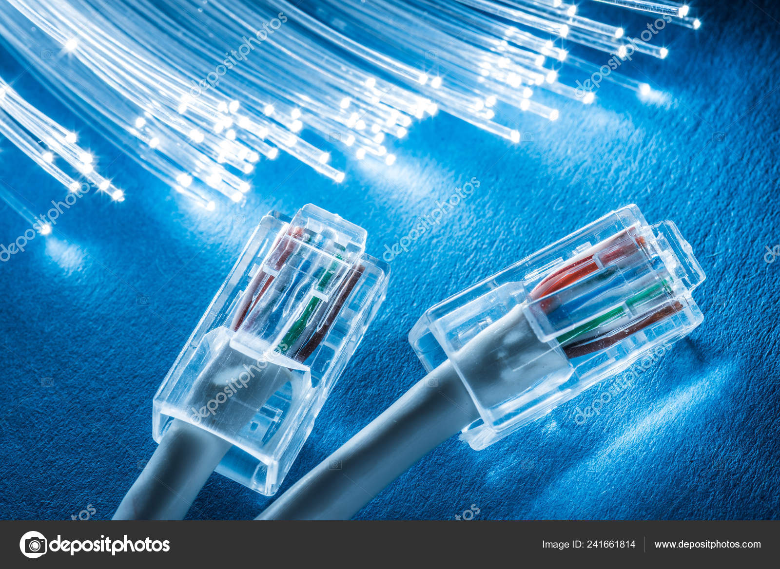 Network Cables Optical Fibers Lights Ends Background Stock Photo by ...