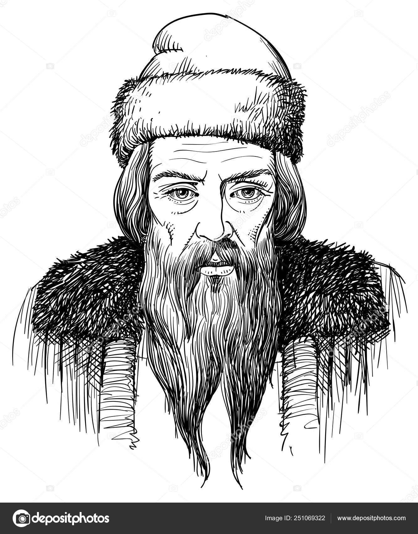 Johannes Gutenberg portrait in line art illustration Stock Vector by ...