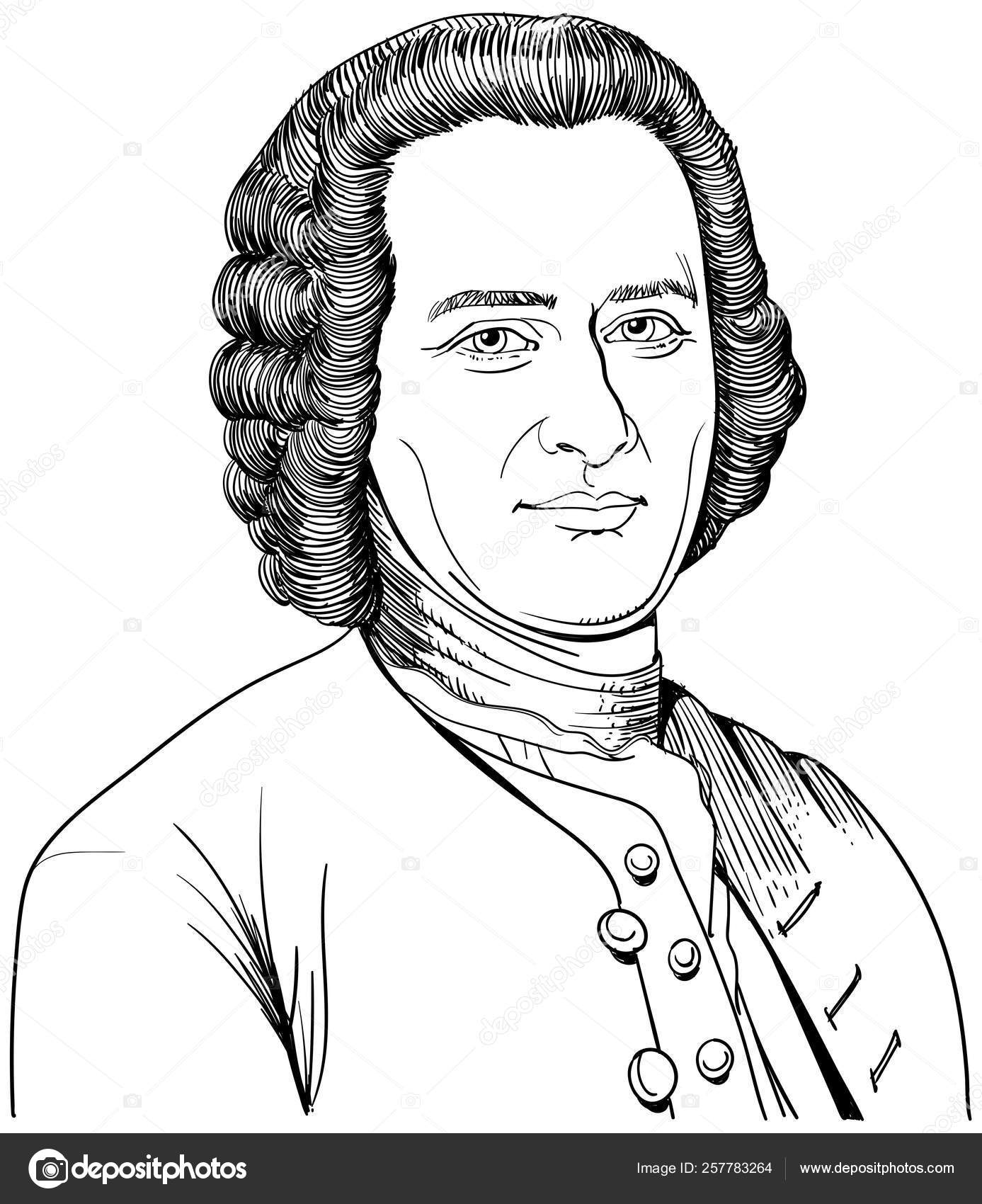 Jean Jacques Rousseau portrait in line art illustration — Stock Vector ...