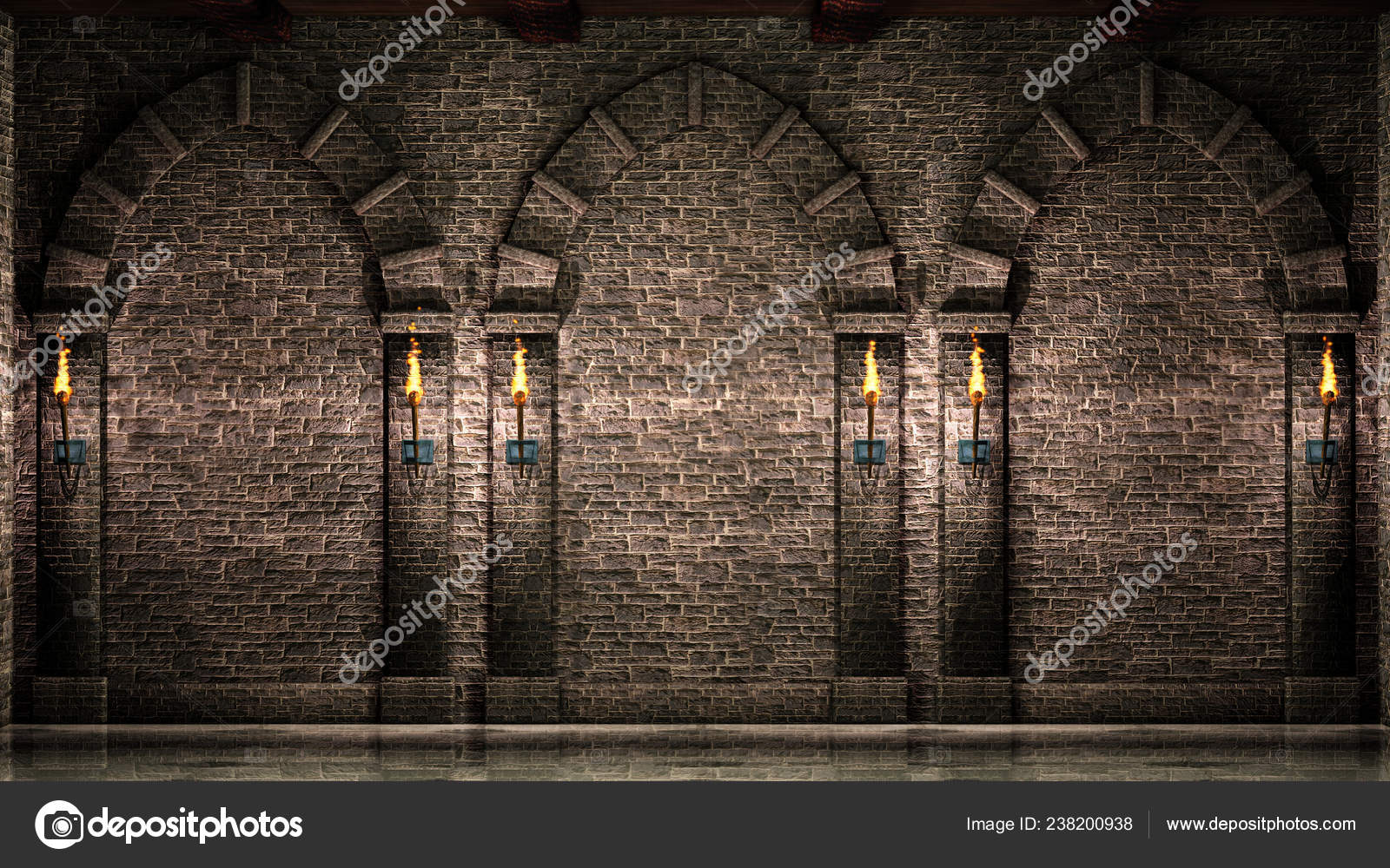 Stone Wall Arches Shining Torches Illustration Stock Photo by ©Petersim ...