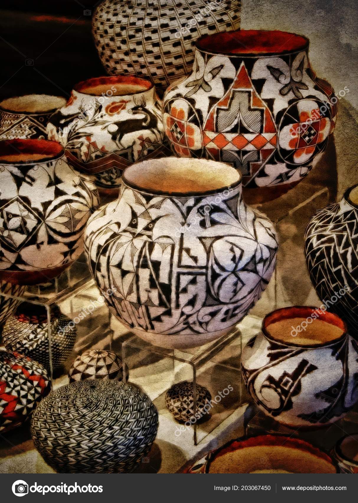 Native American Pottery Traditional Designs Antique Style Illustration ...