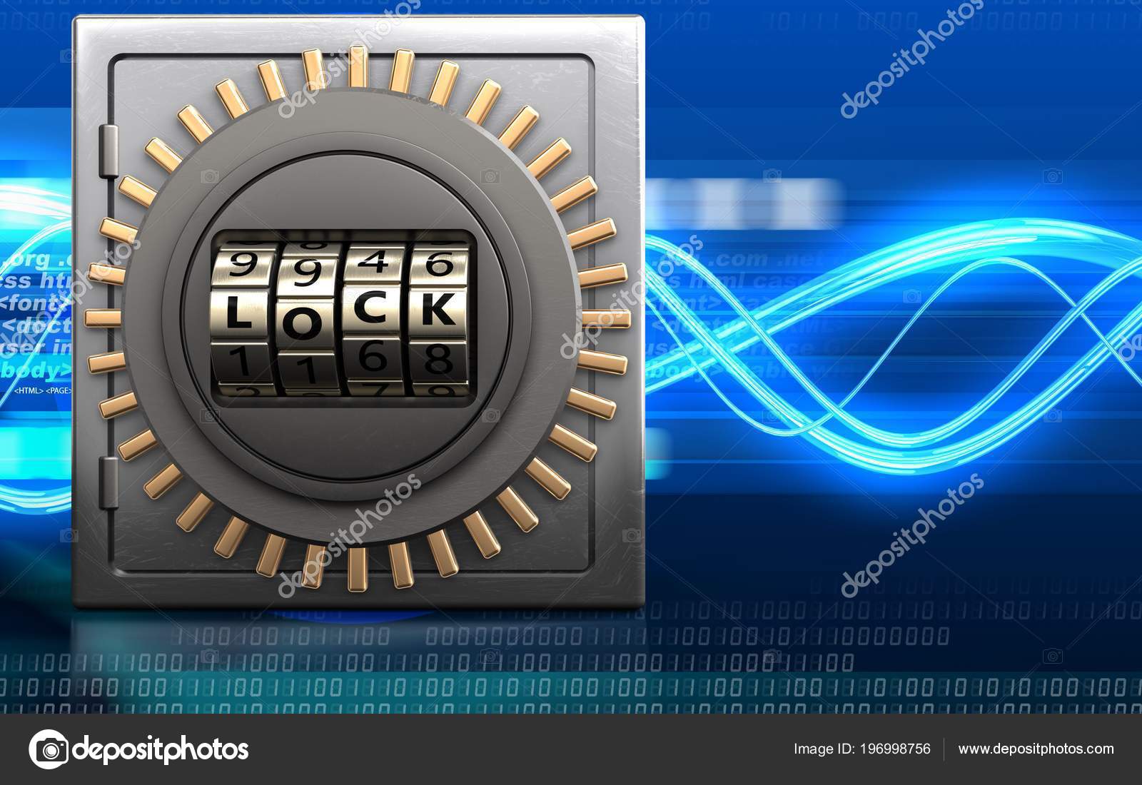 Illustration Metal Safe Code Lock Door Digital Waves Background — Stock ...
