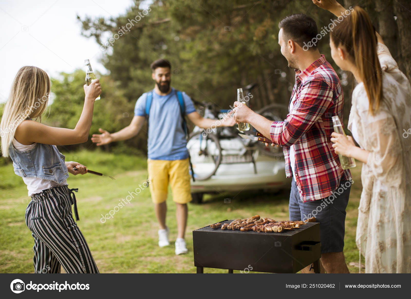 Group Young People Enjoying Barbecue Party Nature Stock Photo by ...
