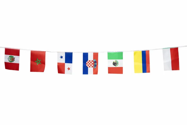 Triangle flags of various countries hanging on the rope Stock Photo by ...