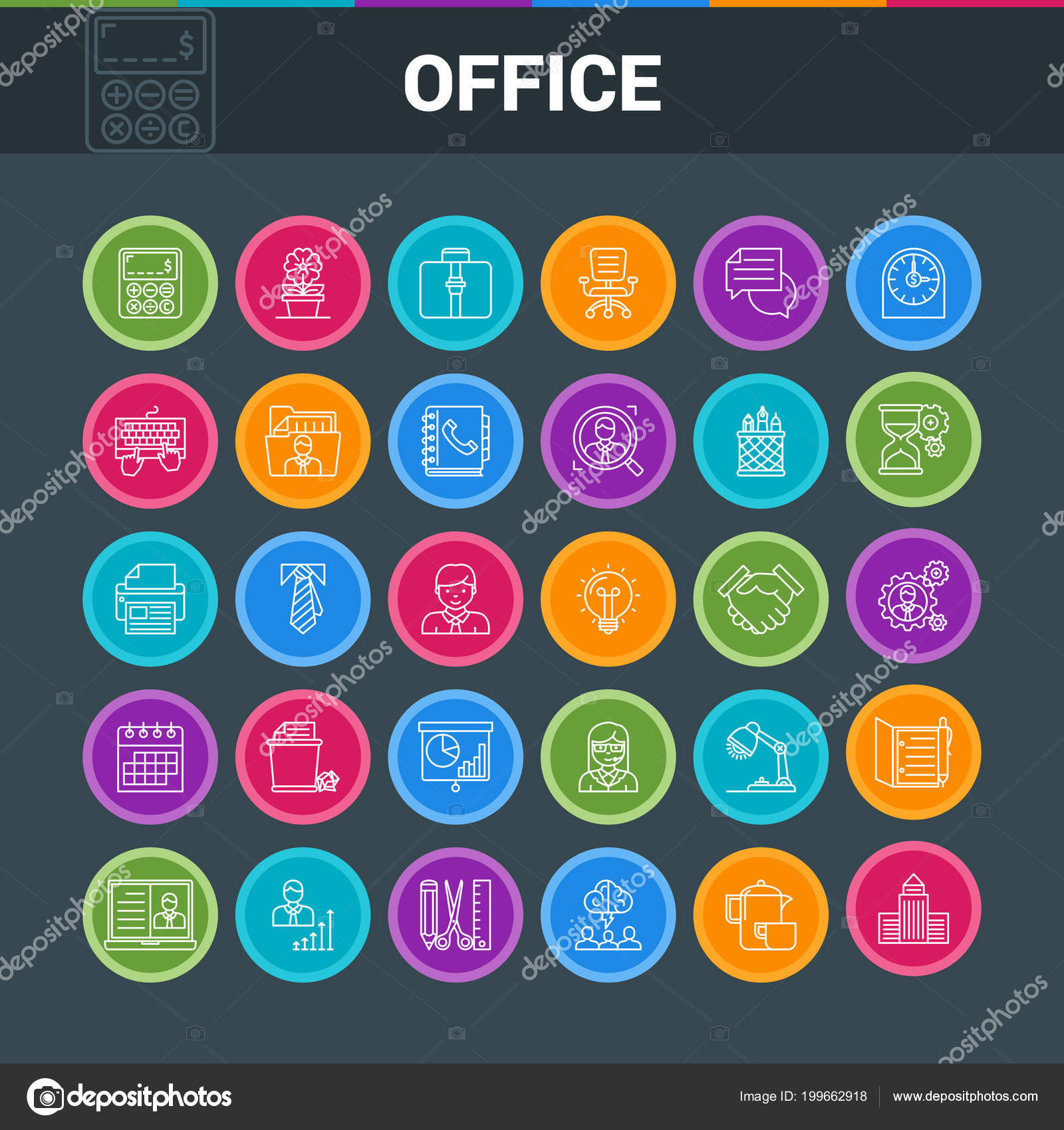 Office colorful icons ⬇ Vector Image by © Genestro | Vector Stock 199662918