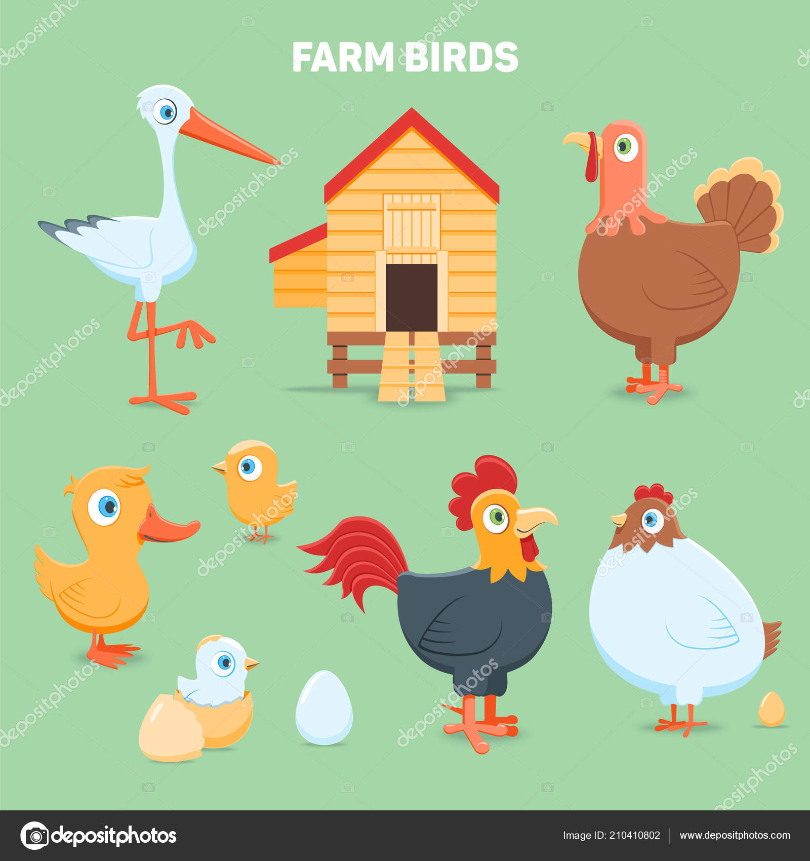 Farm Birds Coop Cartoon Style Images Vector Illustration Stock Vector ...