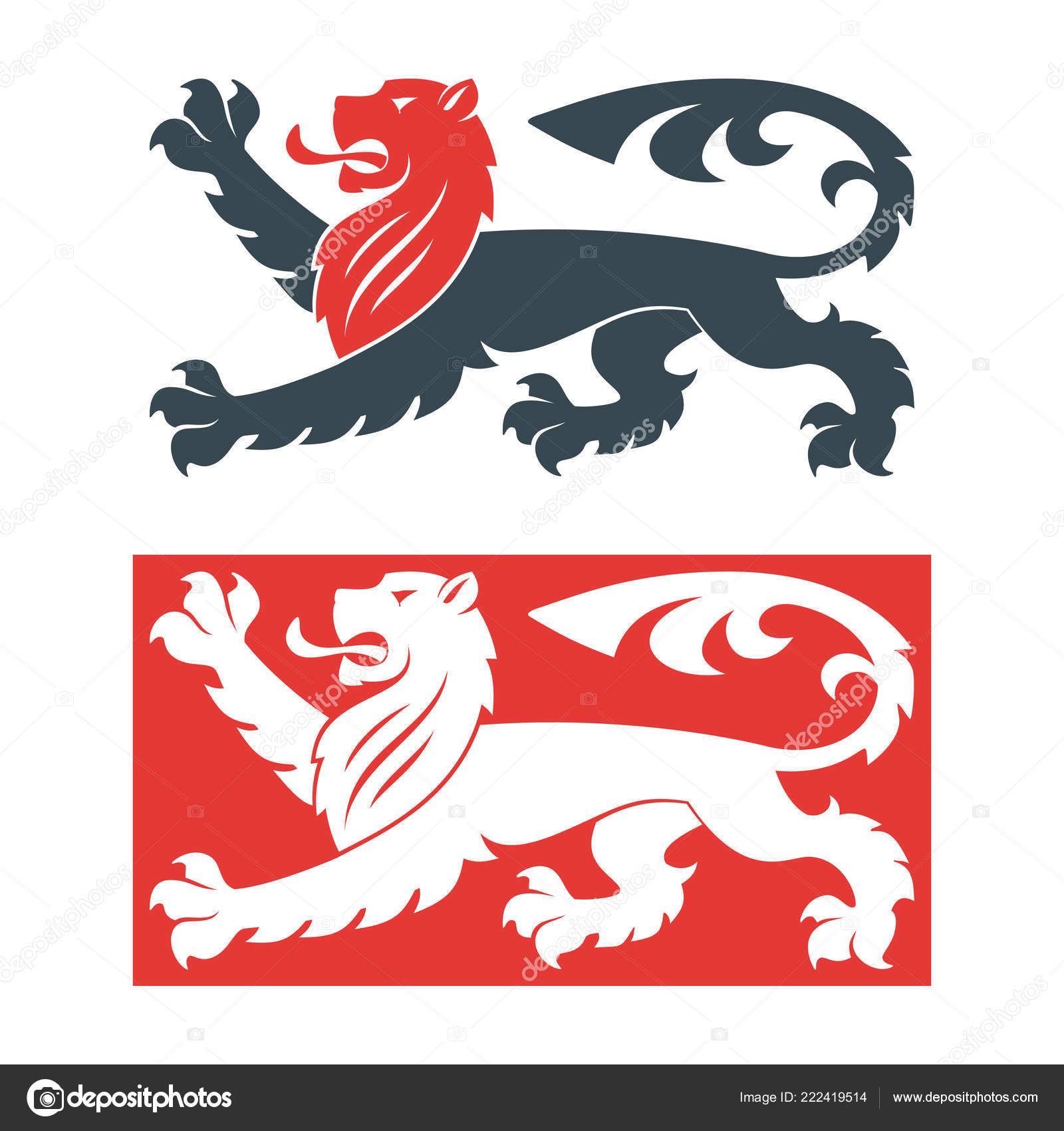 Vector Illustration Black Lions Heraldry Tattoo Vintage Design Heraldic ...