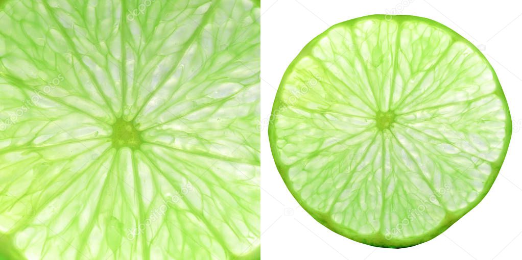 rebanada de collage de lima verde (Citrus x latifolia) aka lima persa o ...