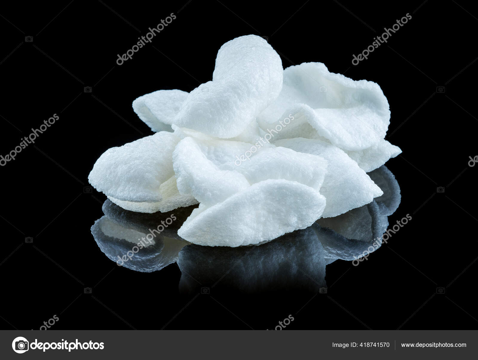 Chips White Rice Crispy Rice Cracker Black Glass Background Stock Photo ...